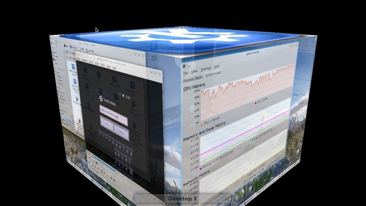 Fedora 19 KDE 4.11.5 desktop effects works with minimal hardware - YouTube