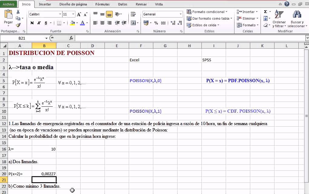 Excel 2010 distribución de poisson - YouTube