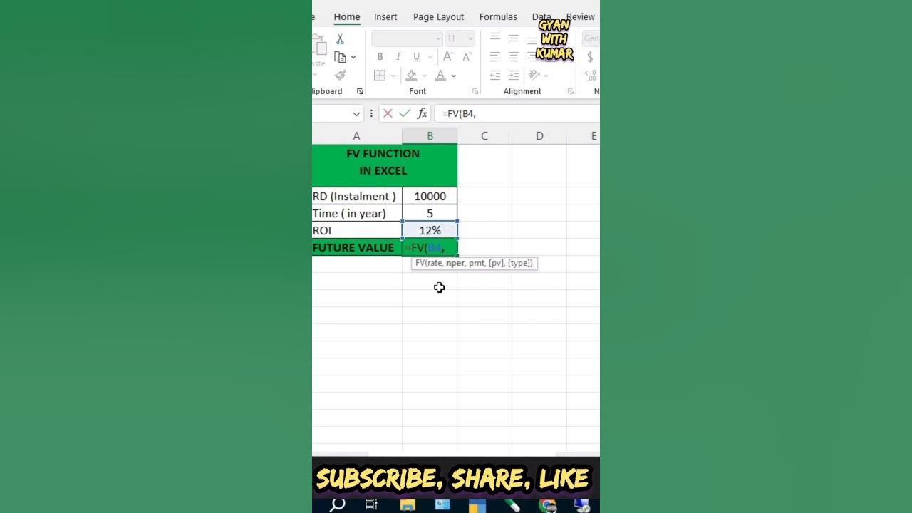 Excel Fv Formula Gyanwithkumar Shortsvideo Excelshortcuts Youtube