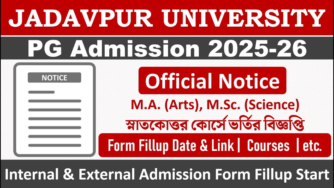Jadavpur University PG Admission 2025-26: Official Notice | MA & M.Sc ...