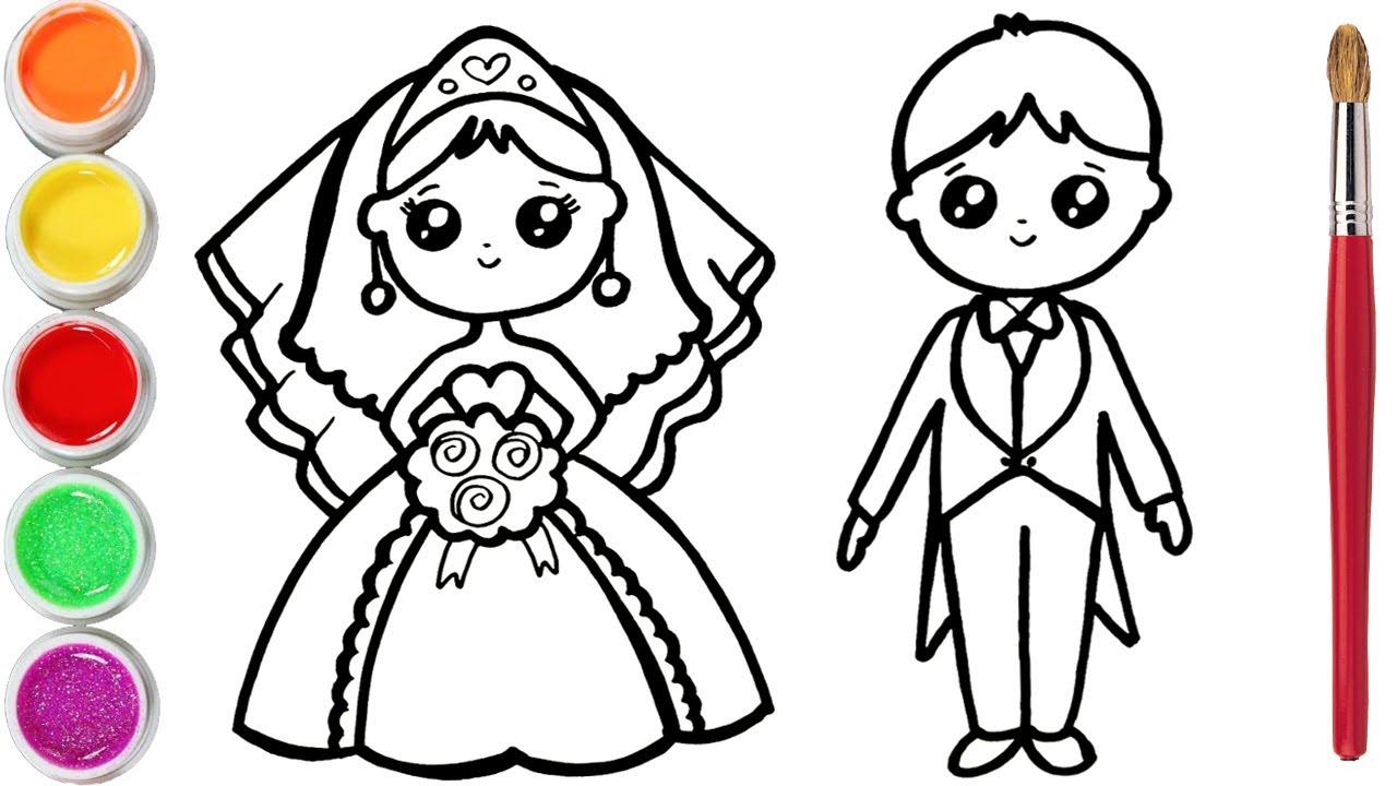 How to draw a bride and groom for children - YouTube