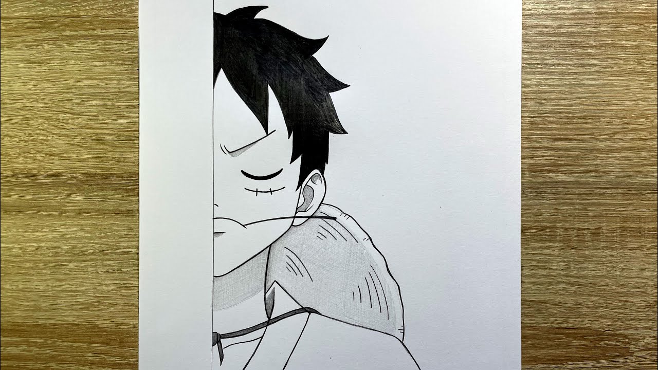 How to Draw Luffy Half Face Step by Step | Easy One Piece Drawing ...
