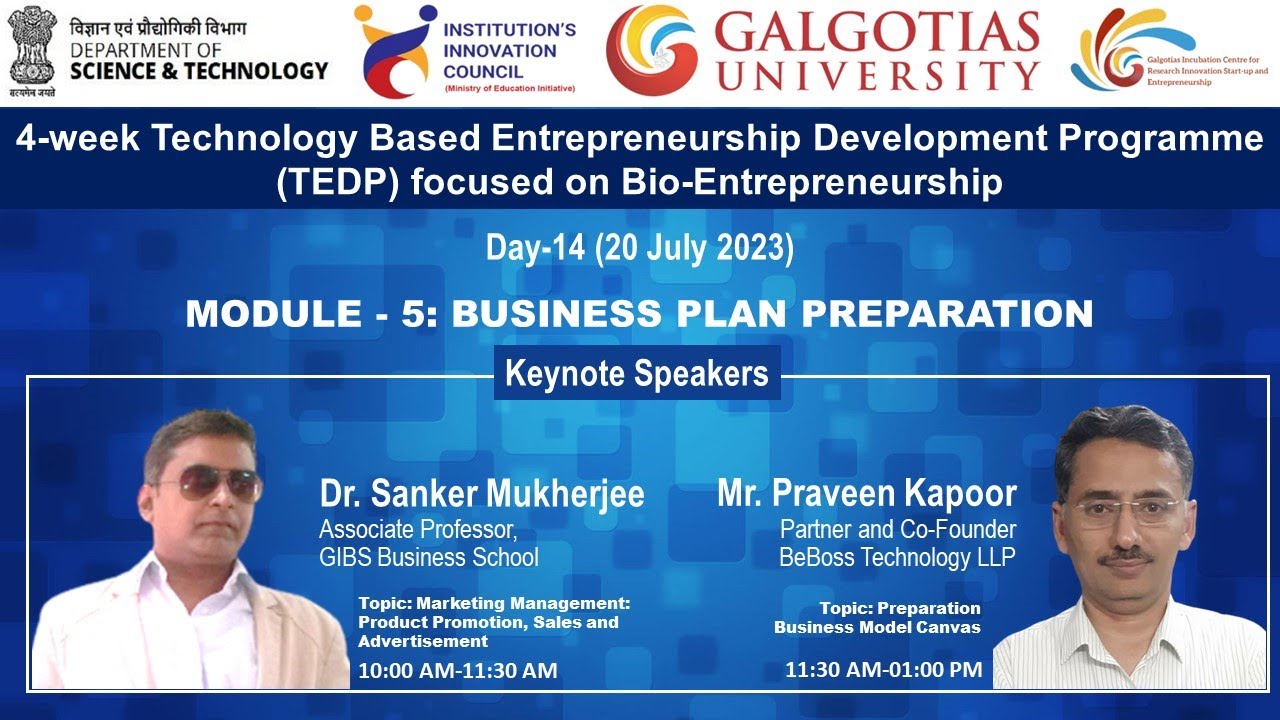 Day-14 (20 July 2023) of DST-TEDP@GU MODULE - 5: BUSINESS PLAN ...