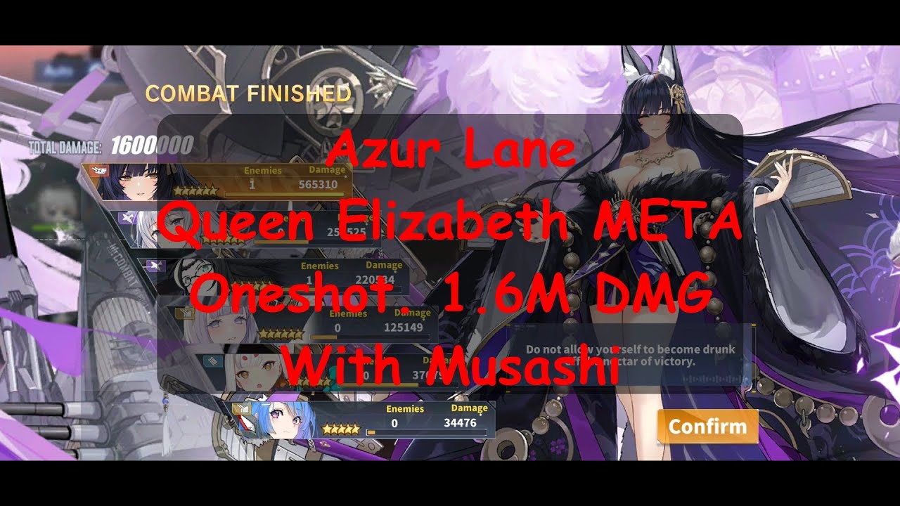 [Azur Lane] Queen Elizabeth META Oneshot 1.6M DMG With Musashi - YouTube