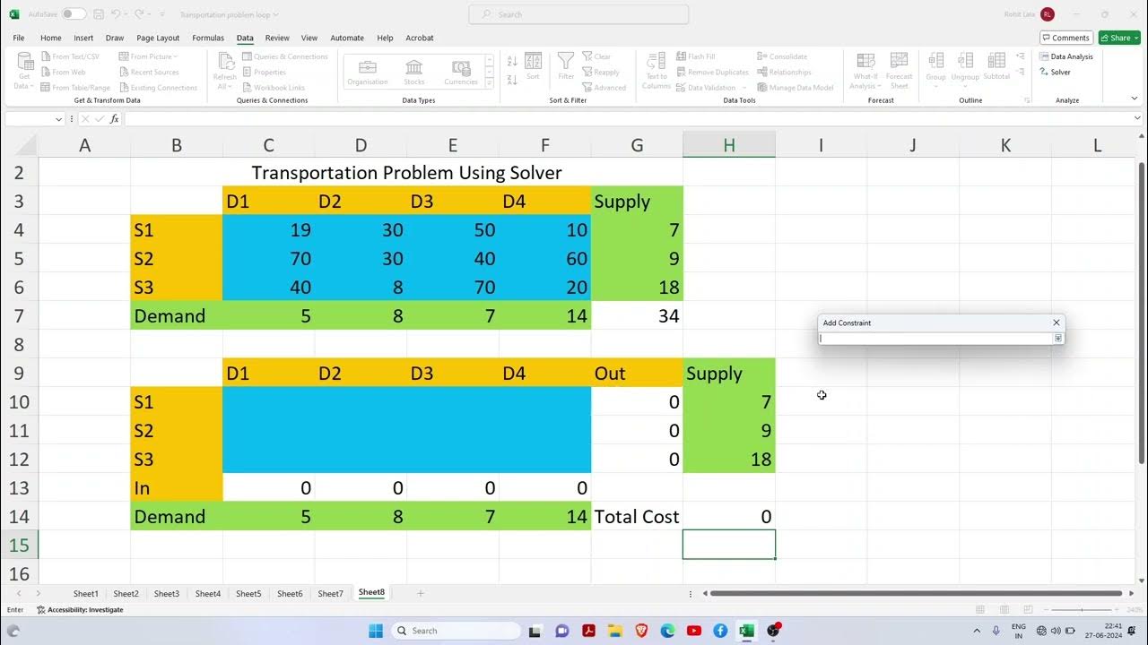 Transportation Problem Optimization using Excel Solver - YouTube