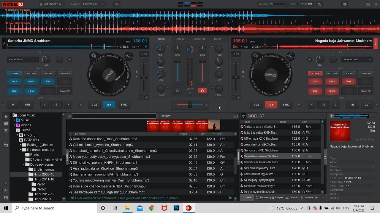 Nonstop bollywood mixing in virtual DJ || Basic VirtualDJ mixing idea ...