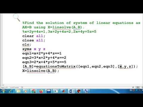 Solution of linear equatuin using linsolve built in Command Matlab ...