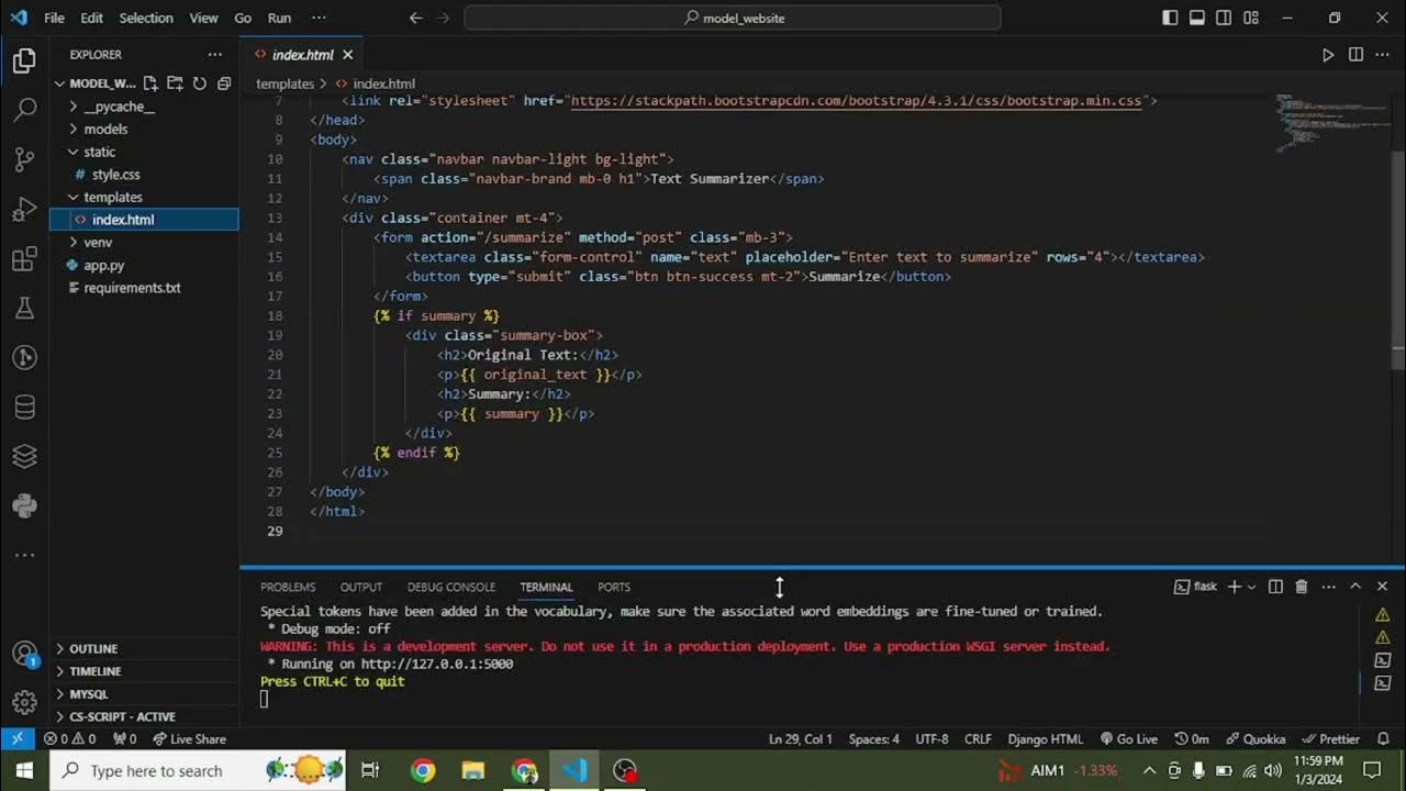 Extractive Text Summarization Using Deep-Learning: A simple deployment on a website using Flask ...