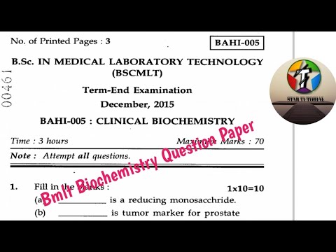 Bmlt Biochemistry previous year Question paper - YouTube