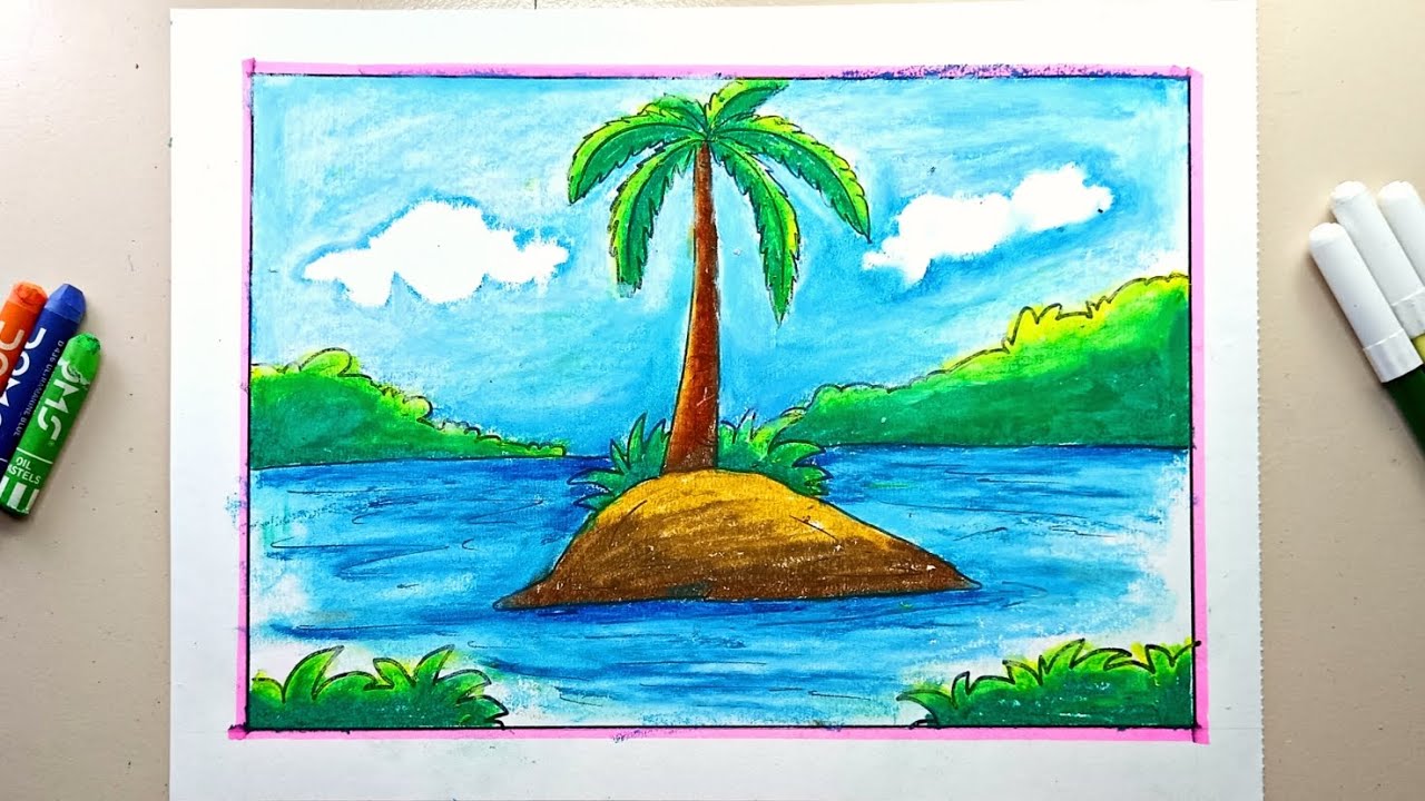 Easy Scenery Drawing For Biggener || River Side Scenery || - YouTube