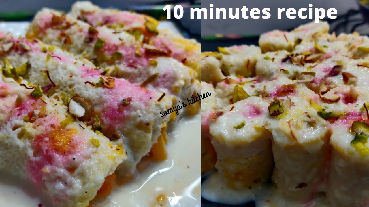 10 minutes-Mango Malai Cake Recipe-Bread Mango Malai Roll Recipe-Quick ...