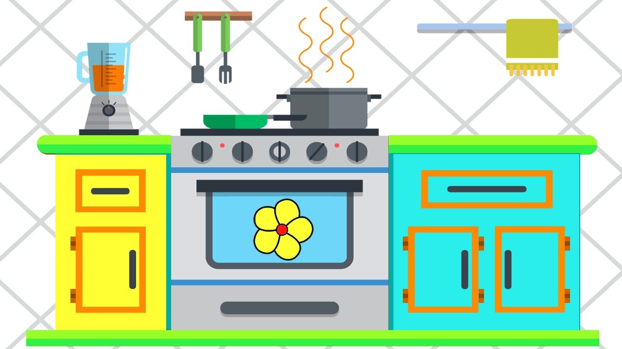 Joyful, Cute Drawing Stove Kitchen, Fruits and Cloud Rainbow step by ...