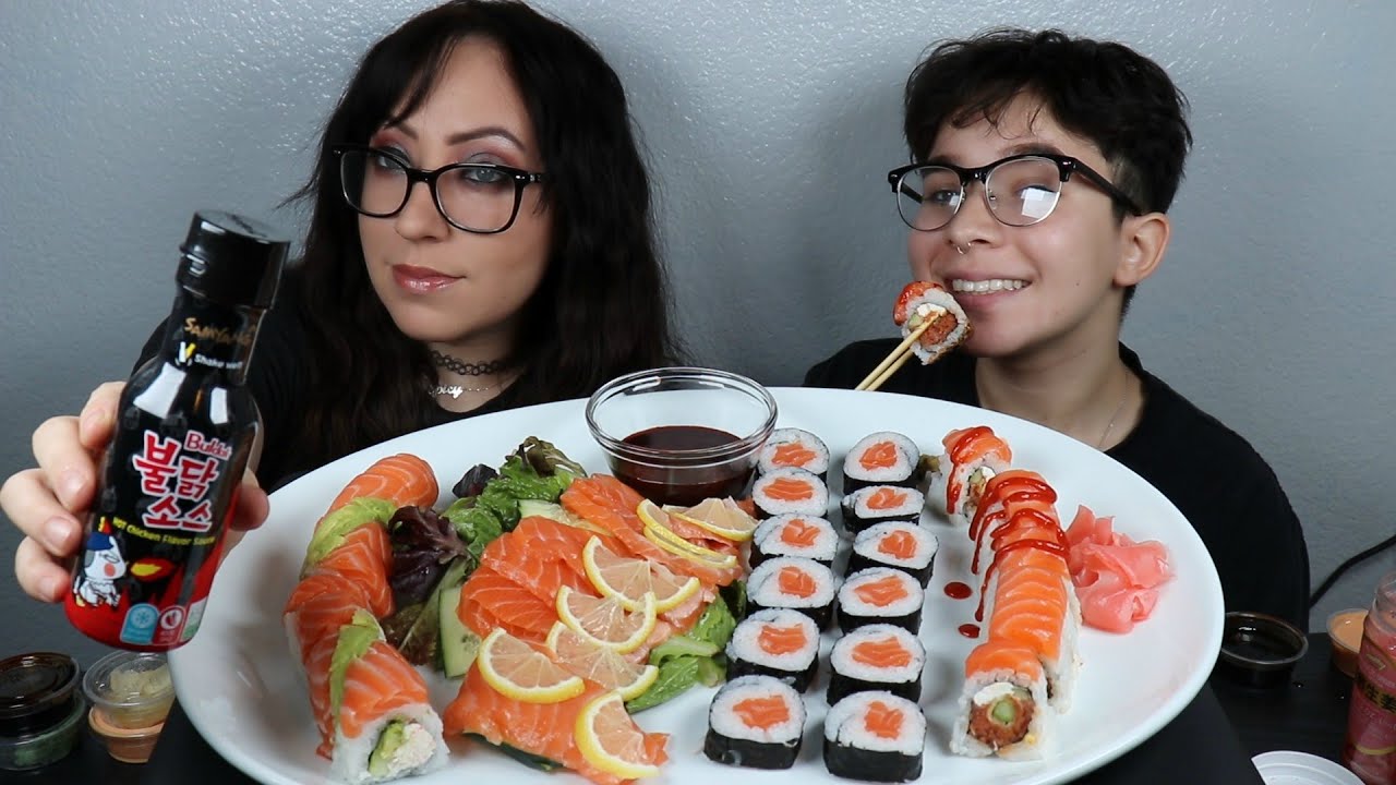 Sushi And Salmon Sashimi Mukbang Eating Show Youtube