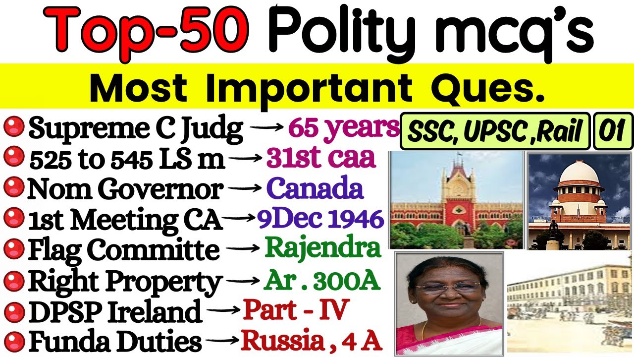 Polity Top-50 mcq's GK/GS👩‍⚖️⚖️|| SET-01 || Most~ Imp_Ques.💯|| SSC, PCS, Rail, UPCS, Teach, CLAT ...
