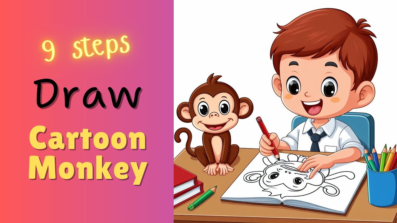 Draw Cartoon Monkey with 9 easy steps | Kids Drawing Tutorial - YouTube