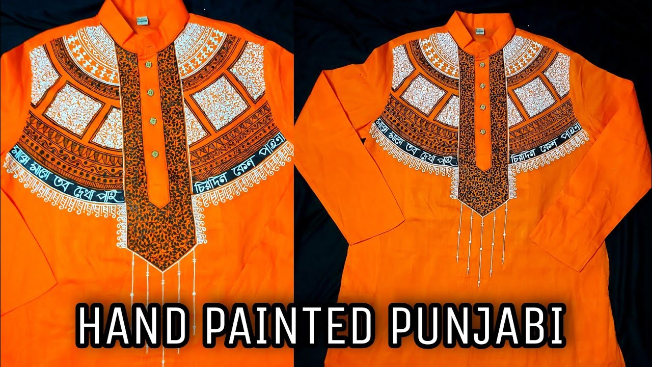 Beautiful Hand Painted || Fabric Design on punjabi - YouTube