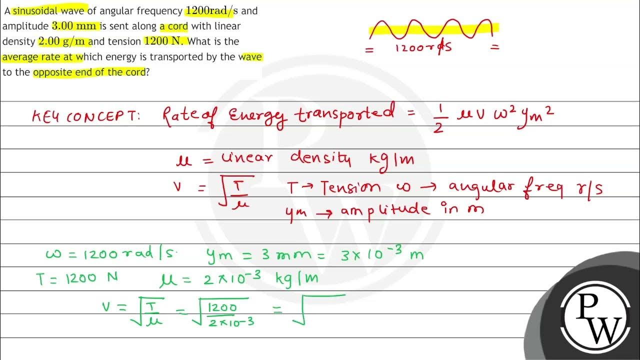 A sinusoidal wave of angular frequency \( 1200 \mathrm{rad} / \mathrm{s ...