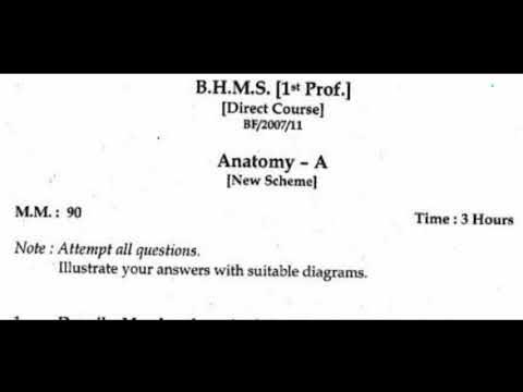 BHMS Anatomy 1st year Question Paper - YouTube