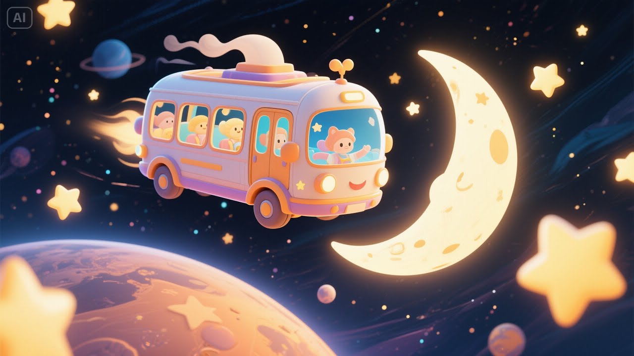 The Wheels on the Moon Bus Go Spin Spin | Space Adventure Song for Kids ...