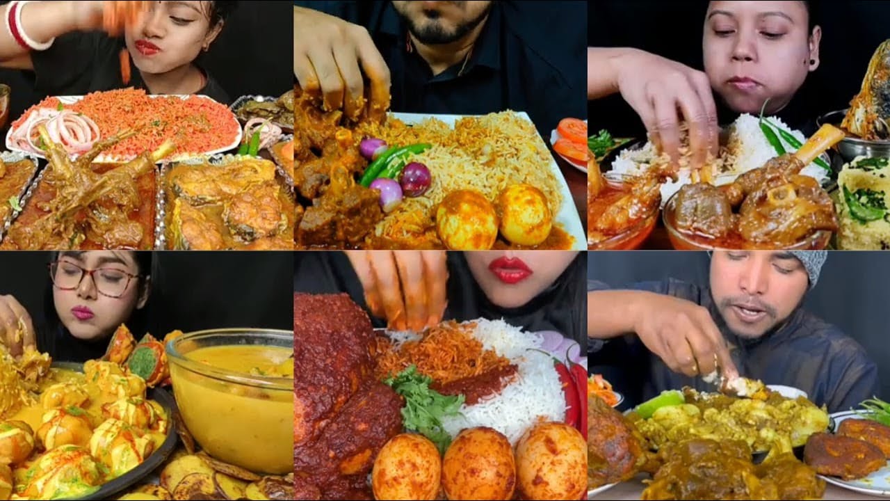 ASMR EATING KAFI PAKODA GOBI PAKODA PURI MASALA DUM ALOO RICE CHICKEN ...