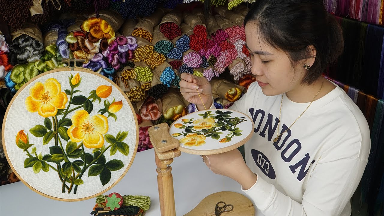 KIT226 Yellow Rose Hand Embroidery - Step by Step from Design to ...