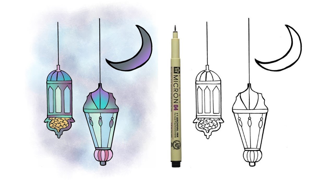 رسم هلال رمضان تعليم الرسم أفكار رسم رمضانيه خطوه بخطوه رمضان