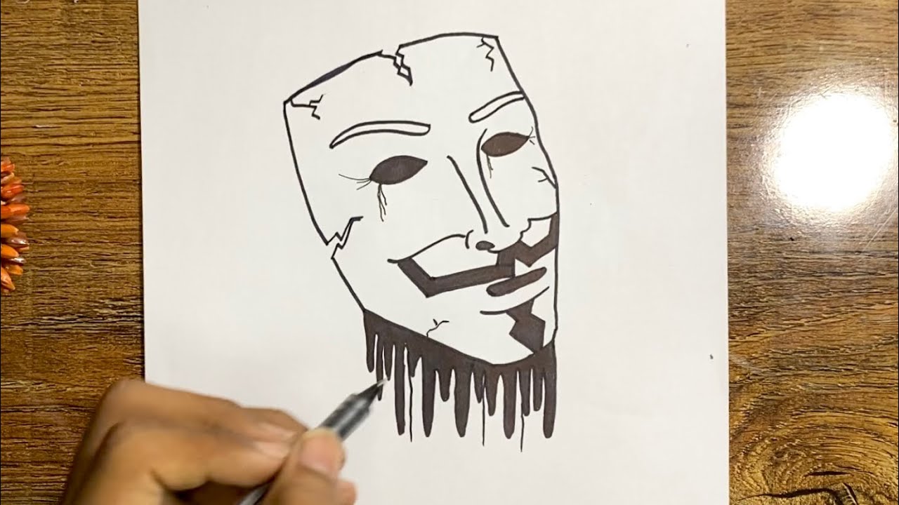 Marker Drawing Of Hacker Mask | How To Draw Hacker Mask Drawing | Learn ...