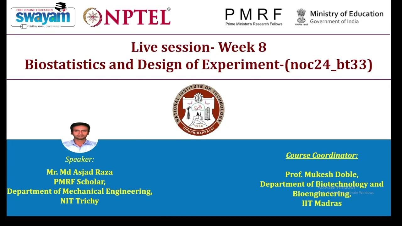 Live session- Week 8: Biostatistics and Design of Experiment-(noc24_bt33) - YouTube