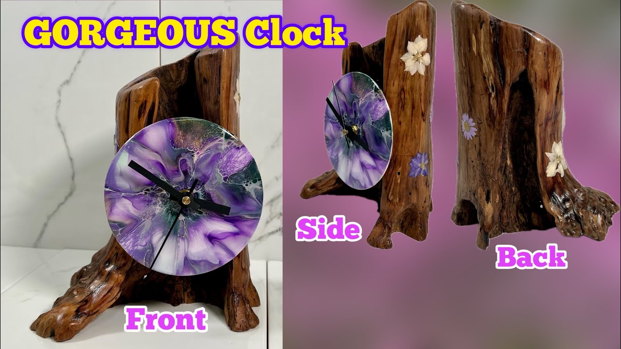 357. Beautiful Color Palette! Fun clock on natural wood stand, Acrylic ...