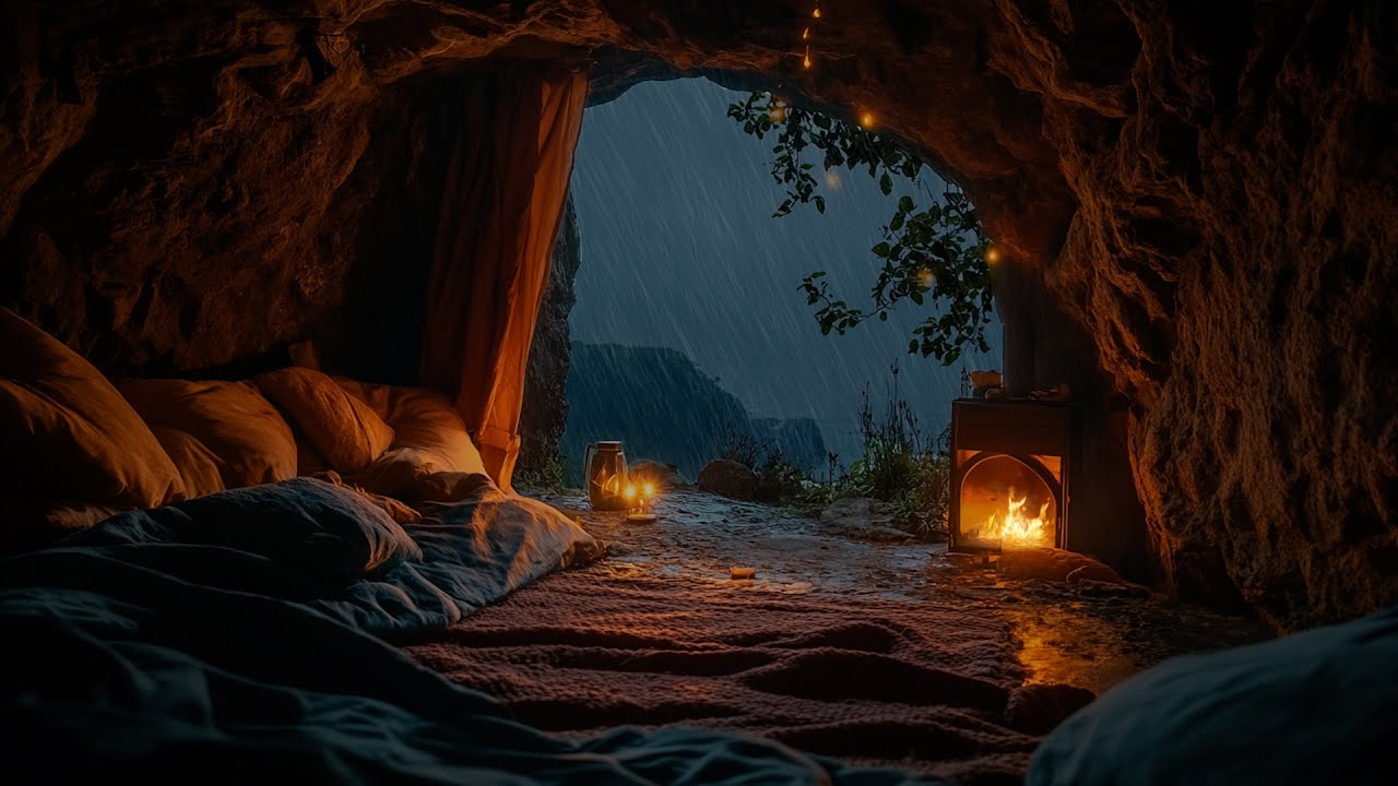 Relax with a Cozy Fireplace in a Cave - Relieve Stress and Fall Asleep ...