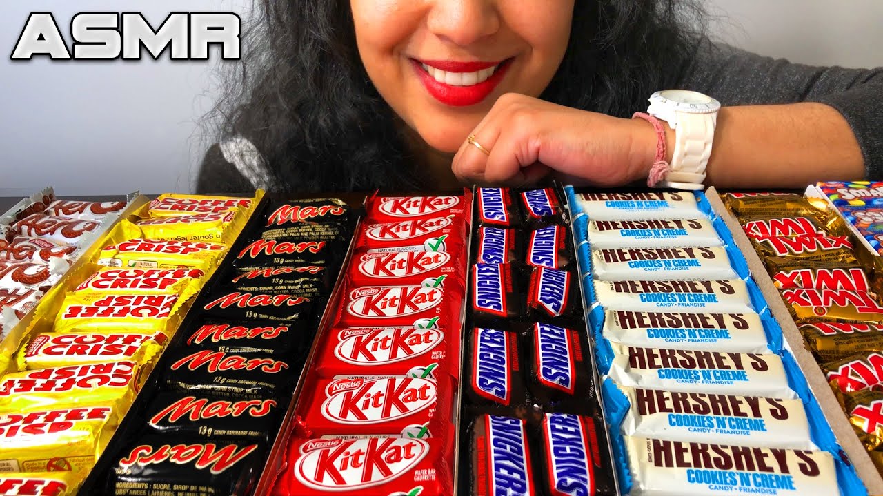 CHOCOLATES CANDY BARS ASMR MUKBANG (Kit Kat, Twix, Snickers, Mars etc ...