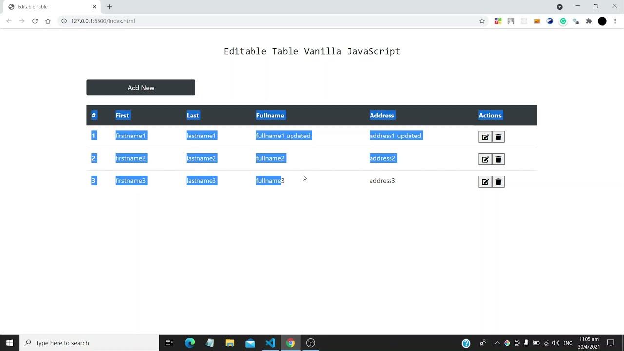 Editable Table Vanilla Javascript Youtube