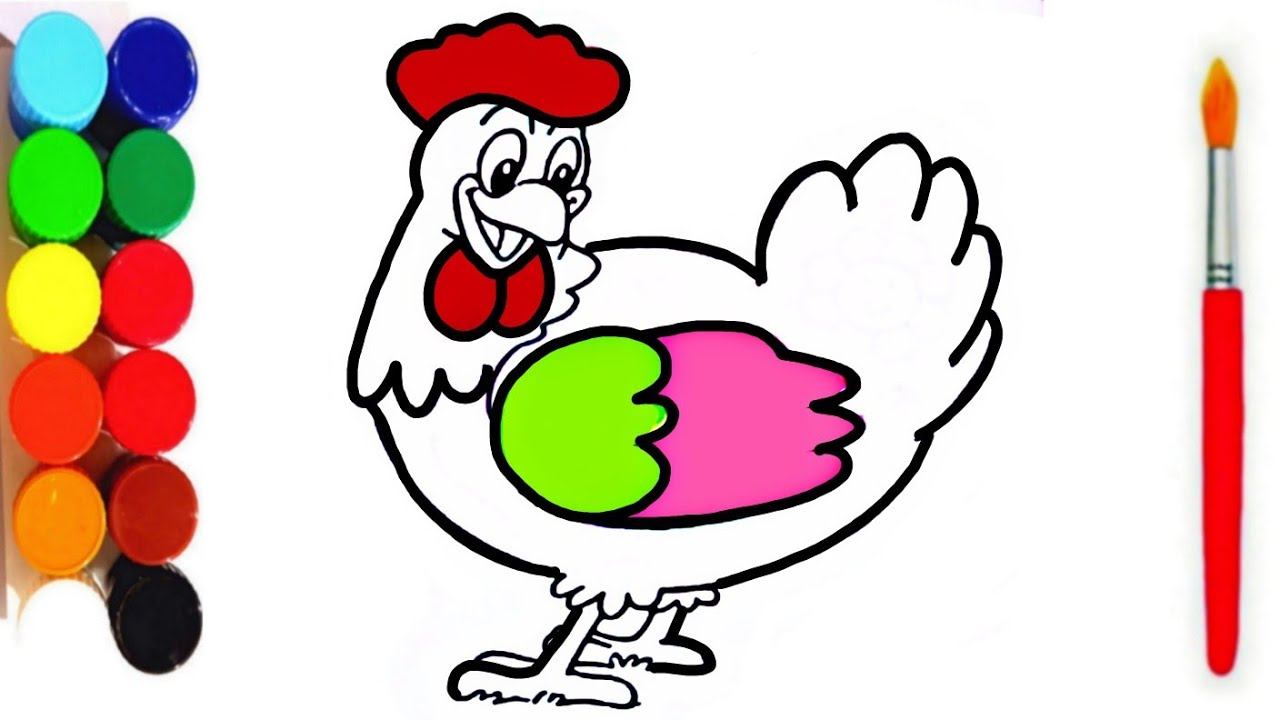 Colouring A Hen step by step | Hen drawing and Coloring | Hen for kids ...