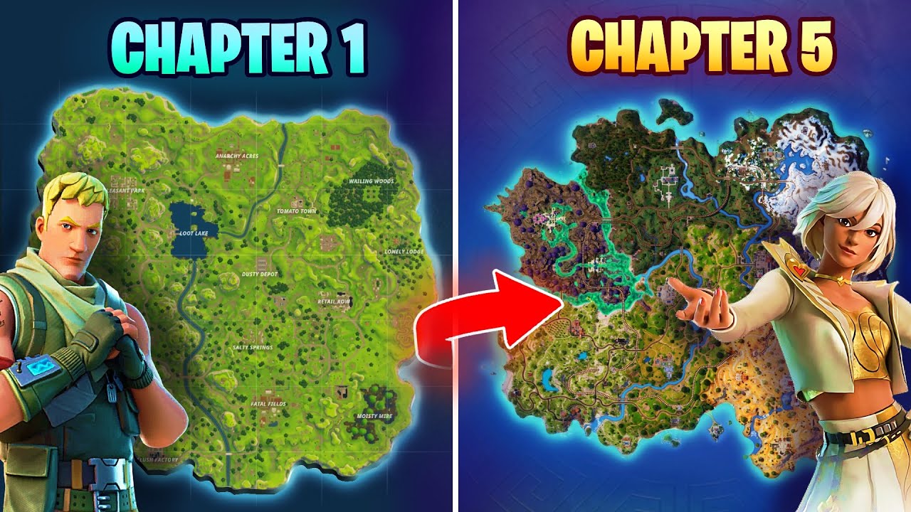 Entire Evolution Of The Fortnite Map Chapter 1 Chapter 5 Season 2