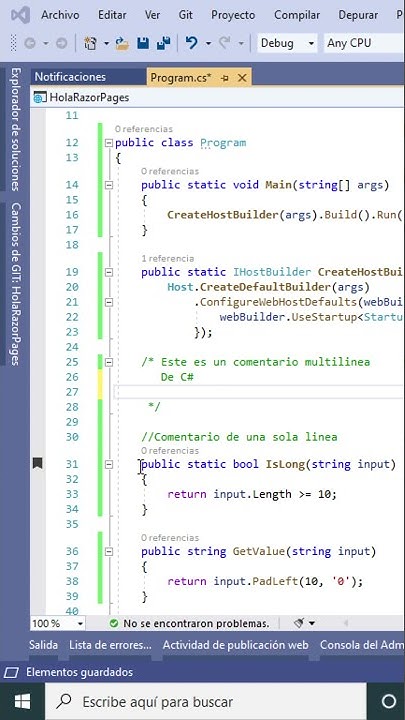 Comentarios en C# en Visual Studio 2019 Control K + Control C # ...