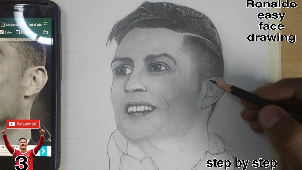 Cristiano ronaldo face drawing, easy drawing, step by step,⚽ #ronaldo ...