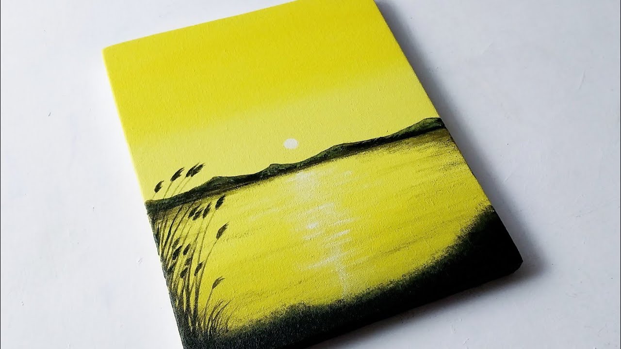 Cara Mudah Melukis Sunset Di Kanvas || Acrylic Painting Tutorial - YouTube