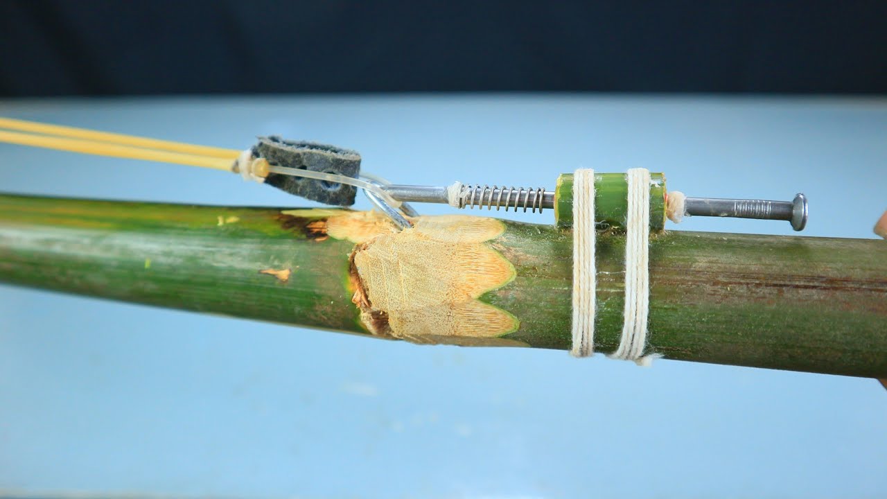 DIY Slingshot - Nail and bamboo slingshot with trigger - YouTube