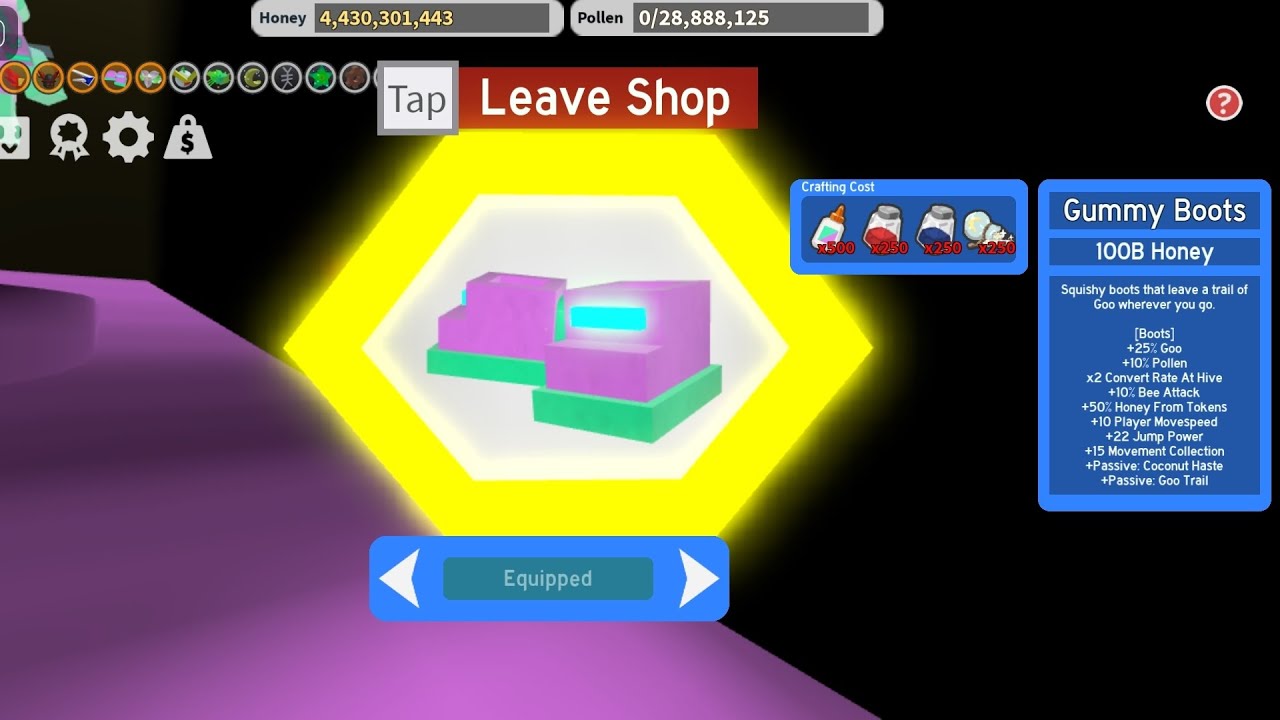 getting the gummy boots in bee swarm simulator - YouTube