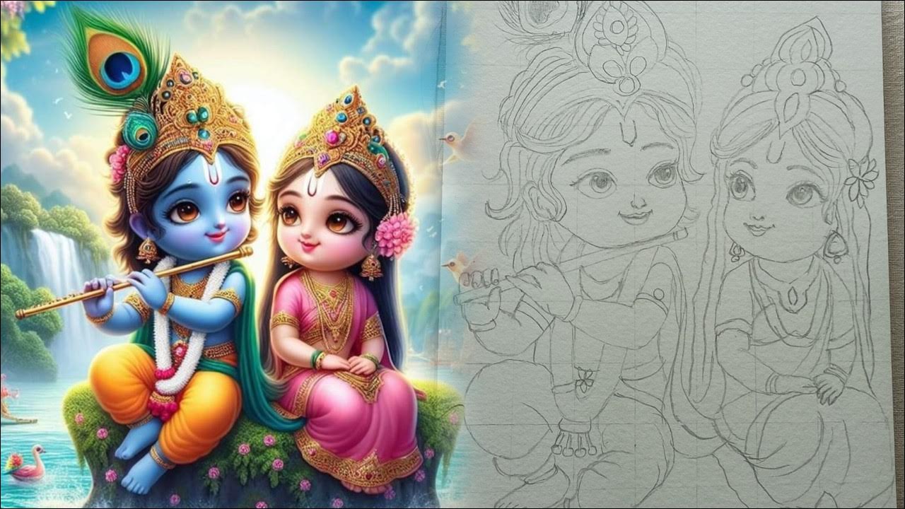 How to Draw Cute RADHA KRISHNA JI ️🙏🏻| Lord Radha Krishna Drawing ️🥰 ...