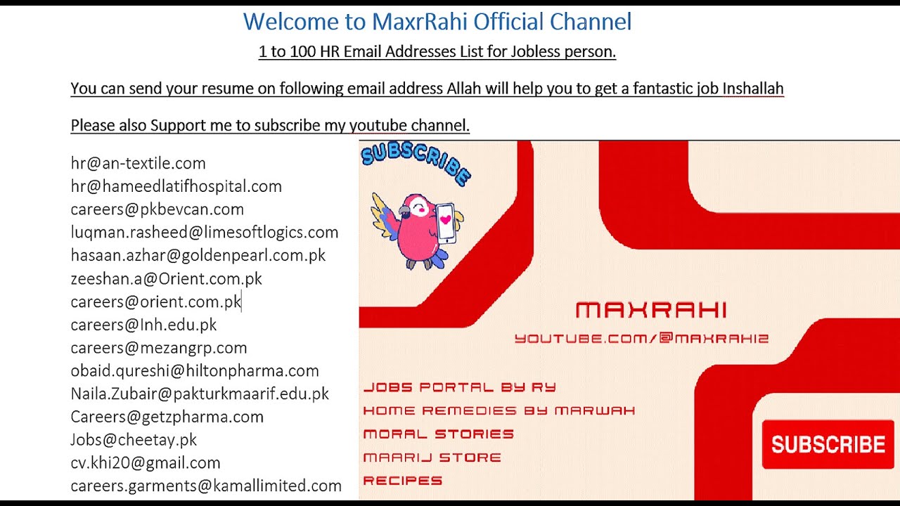 1 to 100 HR Email Addresses List for Jobless person | For Pakistani ...