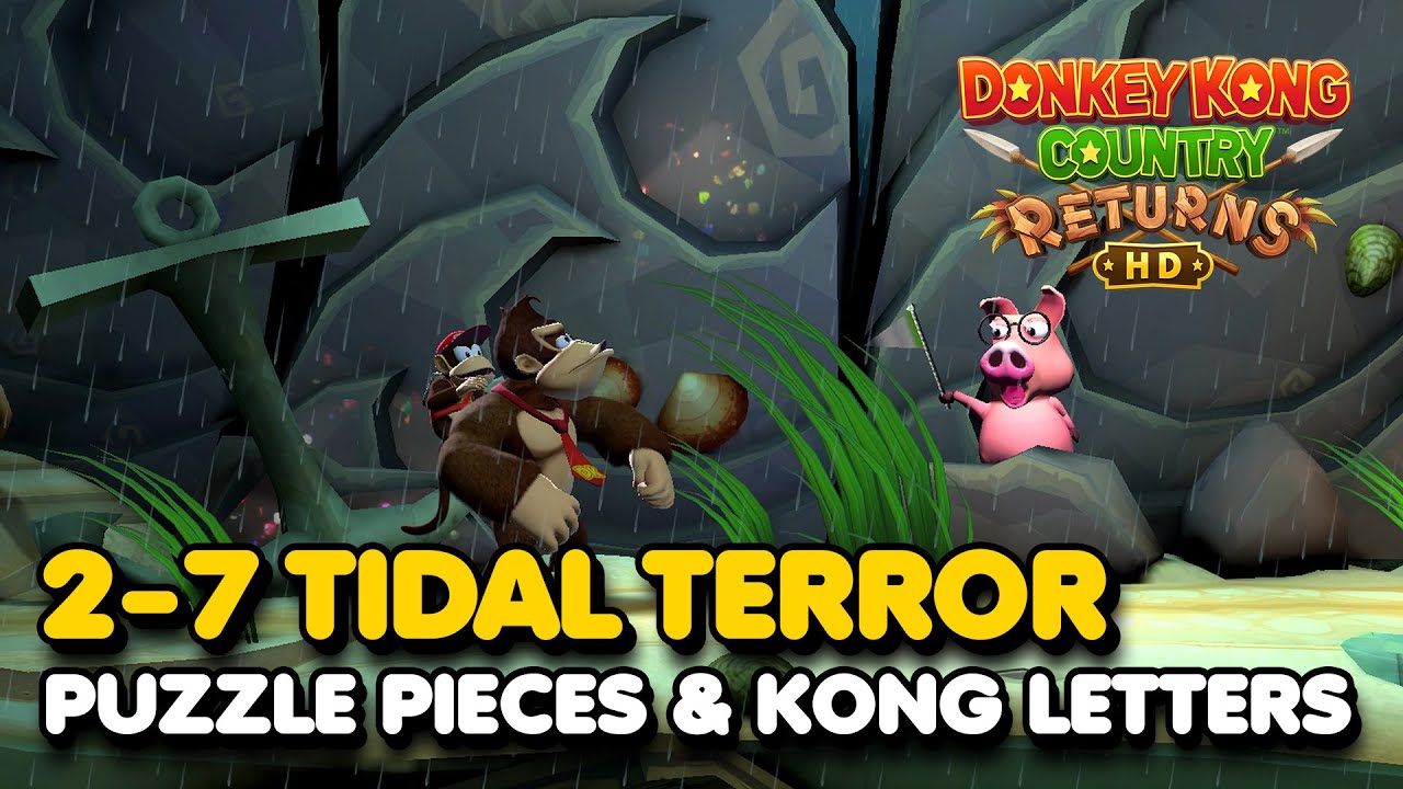 Donkey Kong Country Returns HD - Tidal Terror 2-7 (All Puzzle Pieces & KONG Letters) - YouTube