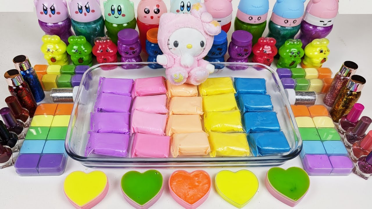 Satisfying Video Making Clear Slime With Hello Kitty Heart Eyeshadow ...
