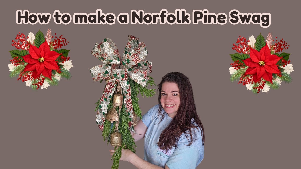 How to make a simple swag design using a norfolk pine swag, bells, and ...