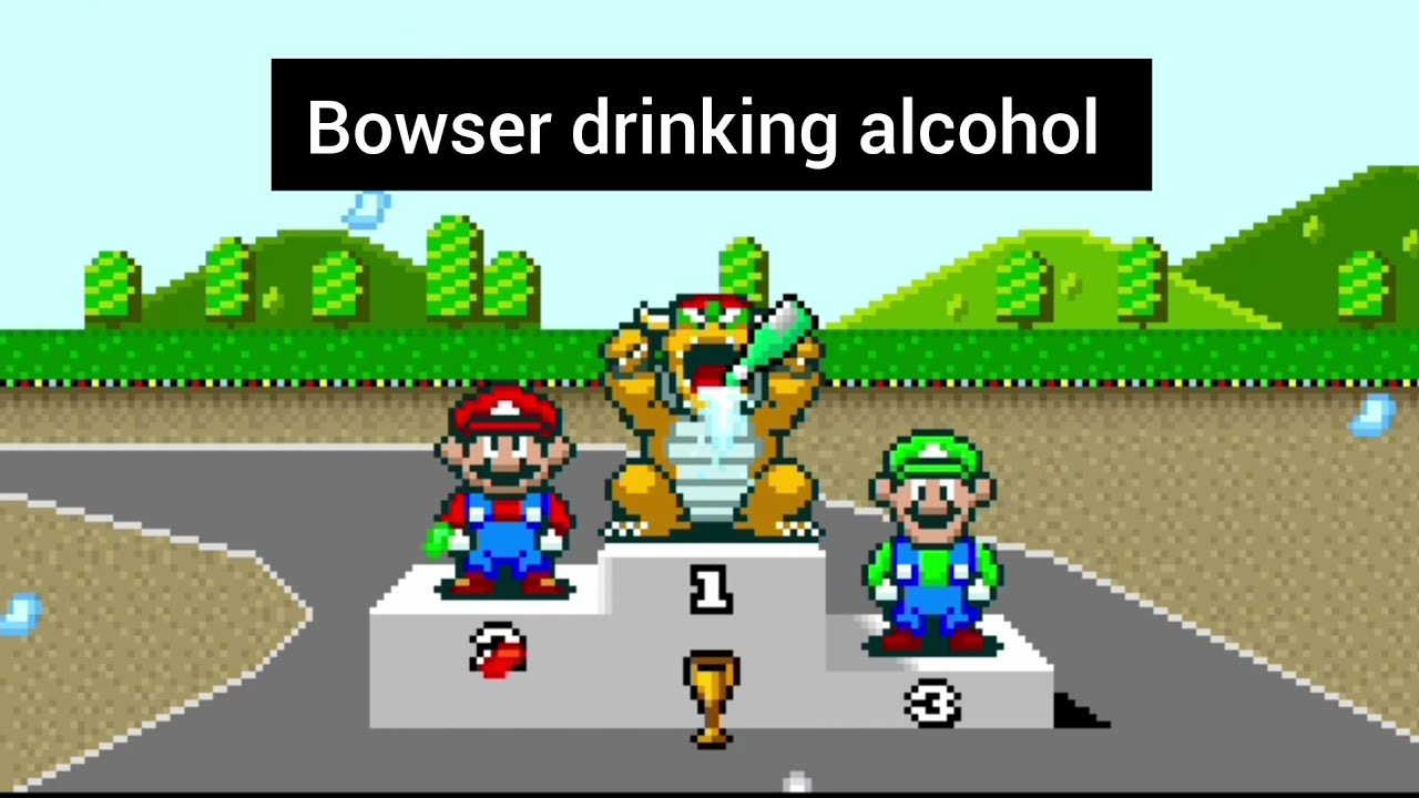 Super Mario Kart (SFC) - Bowser drinking alcohol (japanese version ...