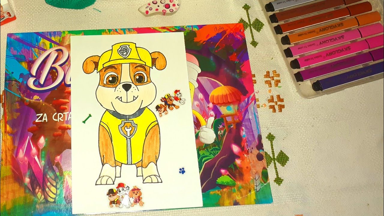 Paw patrol RUBBLE 🟡 Draw and paint 🟠 - YouTube