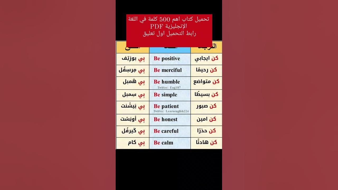 تحميل كتاب اهم 500 كلمة في اللغة الإنجليزية Pdf مجانا Youtube