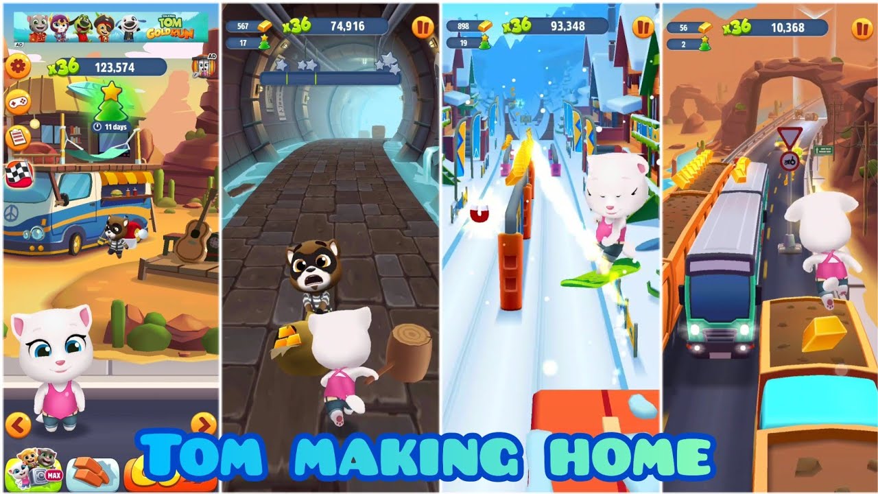 Tom making home|Tom catch runner|Talking Tom gold run|Angela cat| train ...