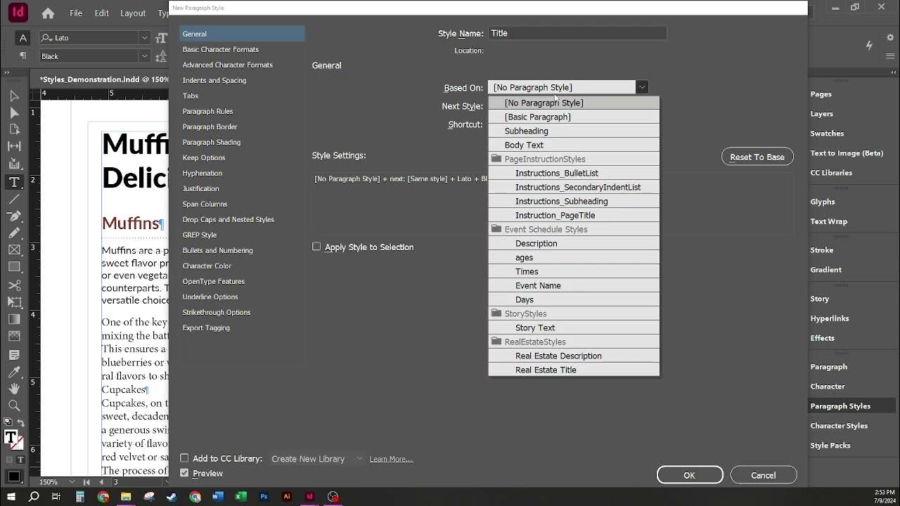 InDesign Paragraph Styles with Based On Options - YouTube