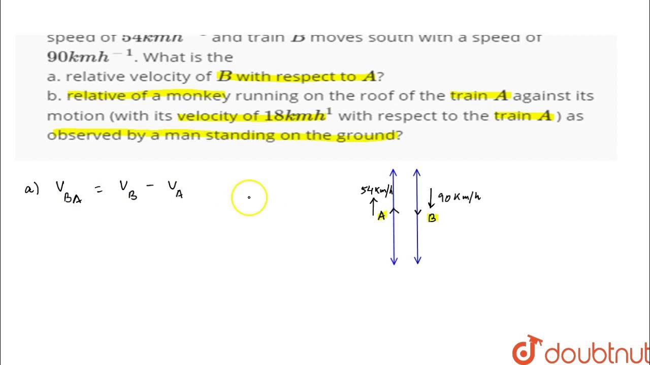 Two paarallel rail tracks run north-south Train `A` moves north with a speed of `54 km h^(-1 ...